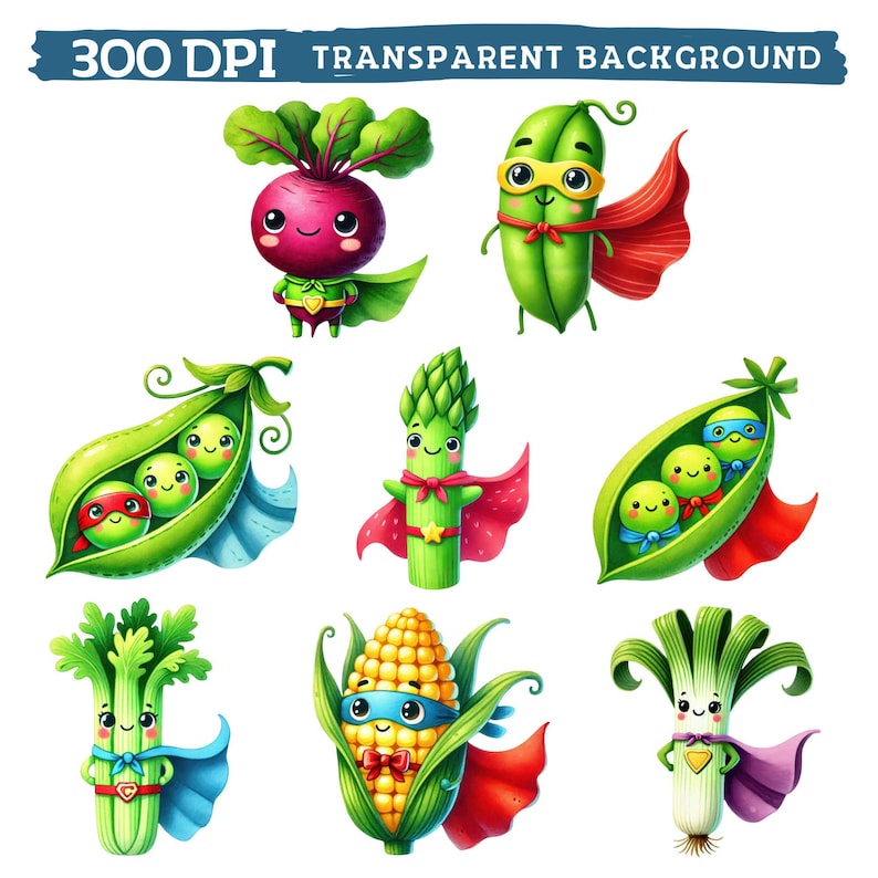 Superhero Vegetables Clipart, Watercolor Cute Healthy Food, Kids Veggie ...