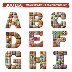 Patchwork Alphabet Clipart, Quilted Letters and Numbers, Sewing Font ...