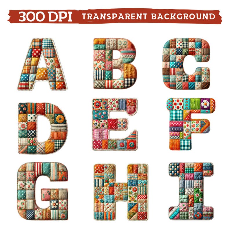 Patchwork Alphabet Clipart, Quilted Letters and Numbers, Sewing Font ...