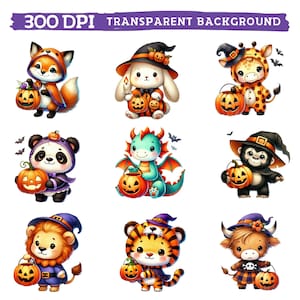 Halloween Animals Clipart, Watercolor Halloween Nursery, Halloween ...