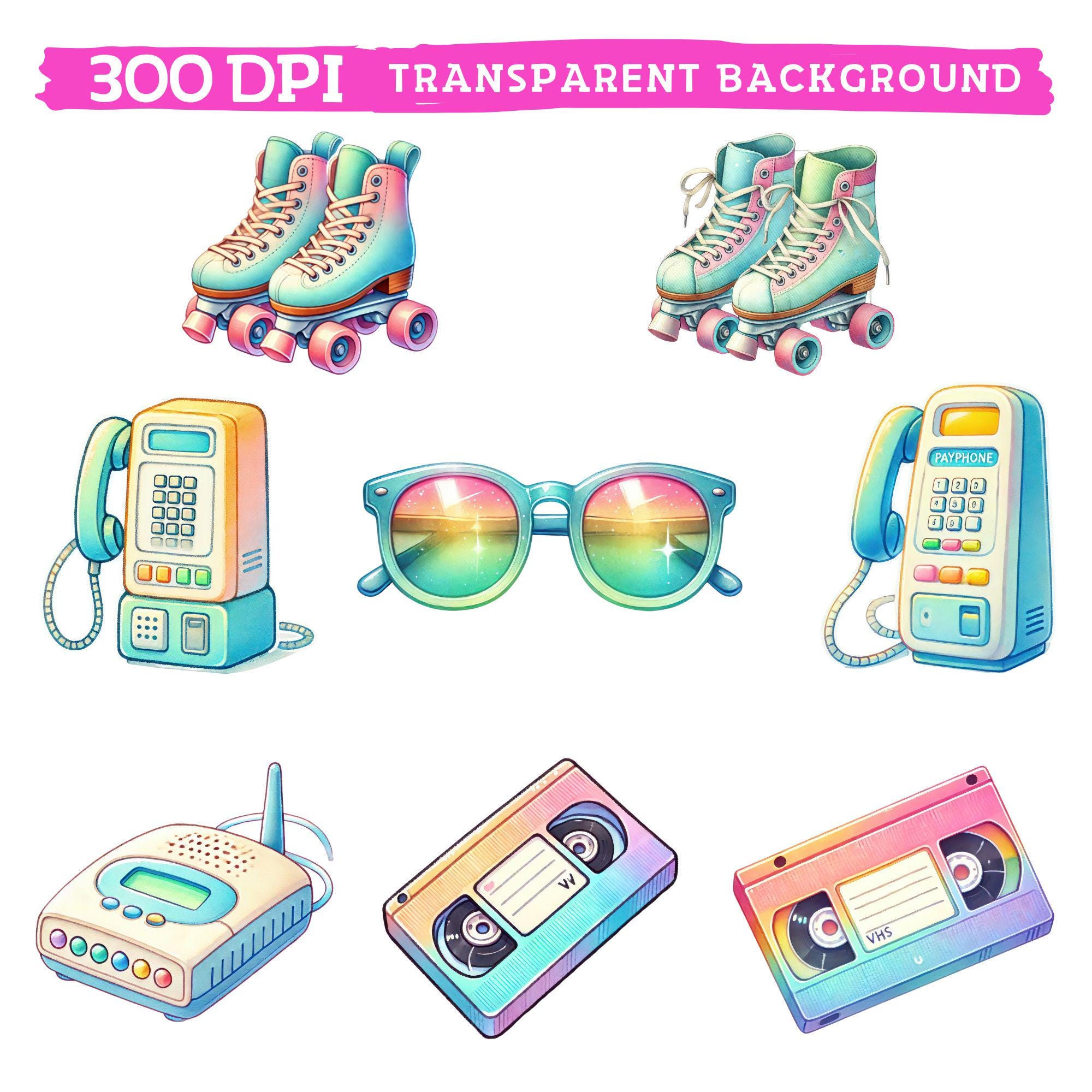 Nostalgic 90s Clipart, Watercolor 90s Elements Bundle, Nineties ...