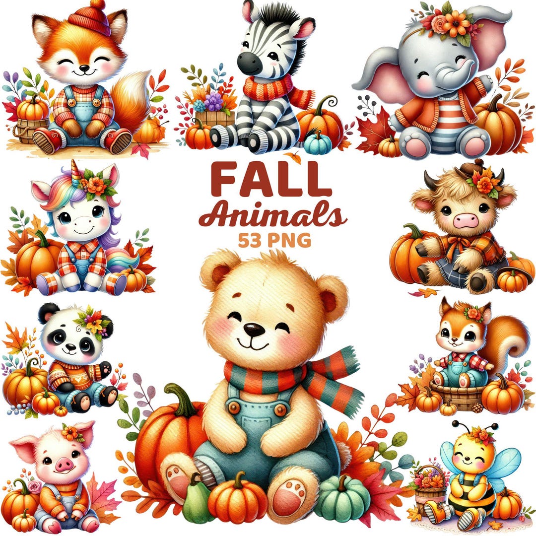 Fall Animals Clipart, Watercolor Fall Vibes Nursery Decor, Cute Autumn ...