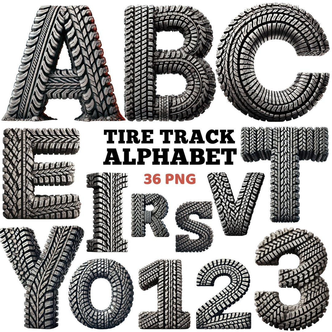 Tire Track Alphabet Clipart, Industrial Text Font, Off-road Tire Tread ...