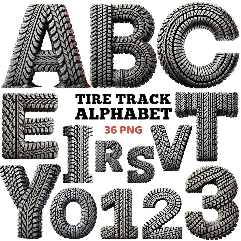 Tire Track Alphabet Clipart, Industrial Text Font, Off-road Tire Tread ...