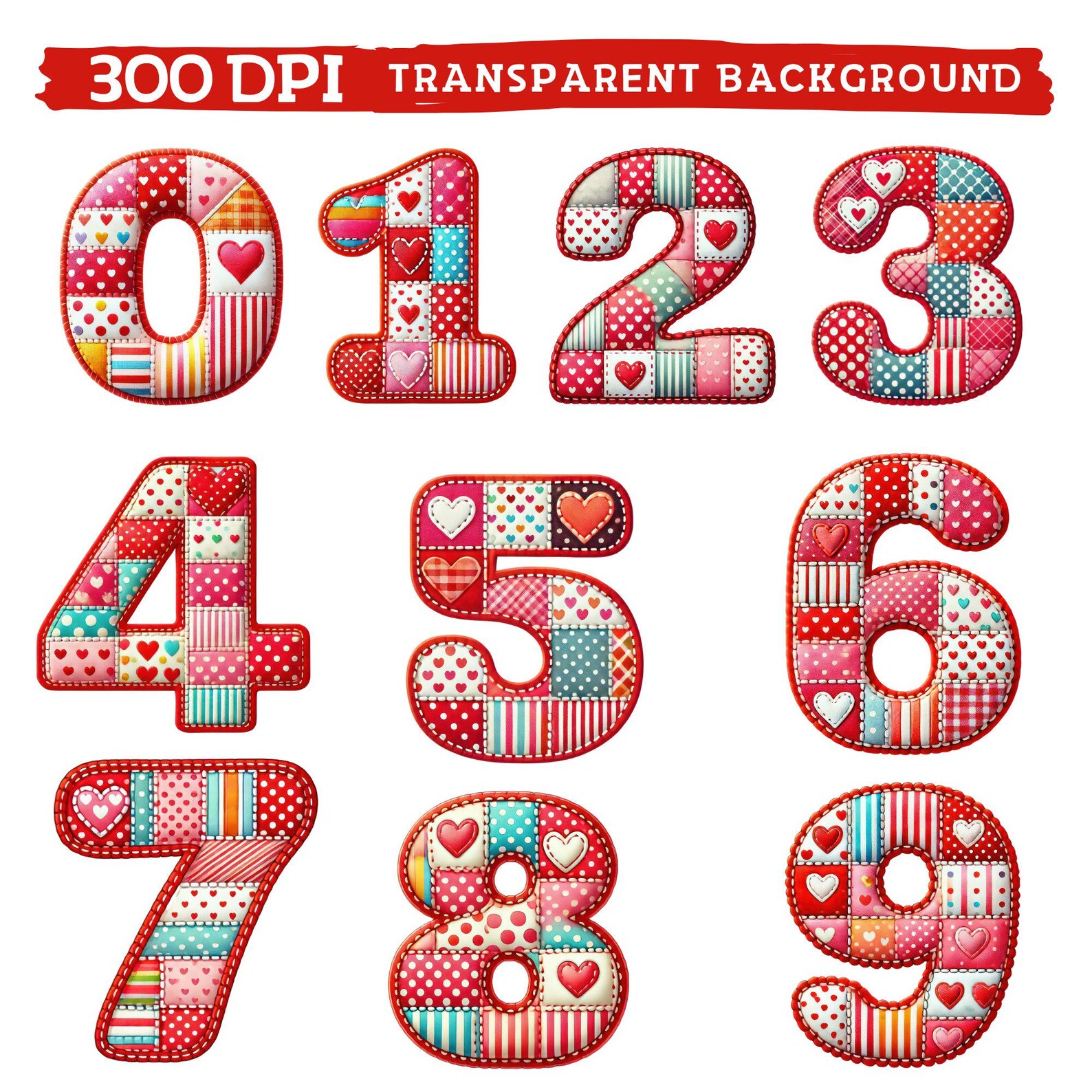 Valentine Patchwork Alphabet Clipart, Heart Fabric Letters & Numbers ...