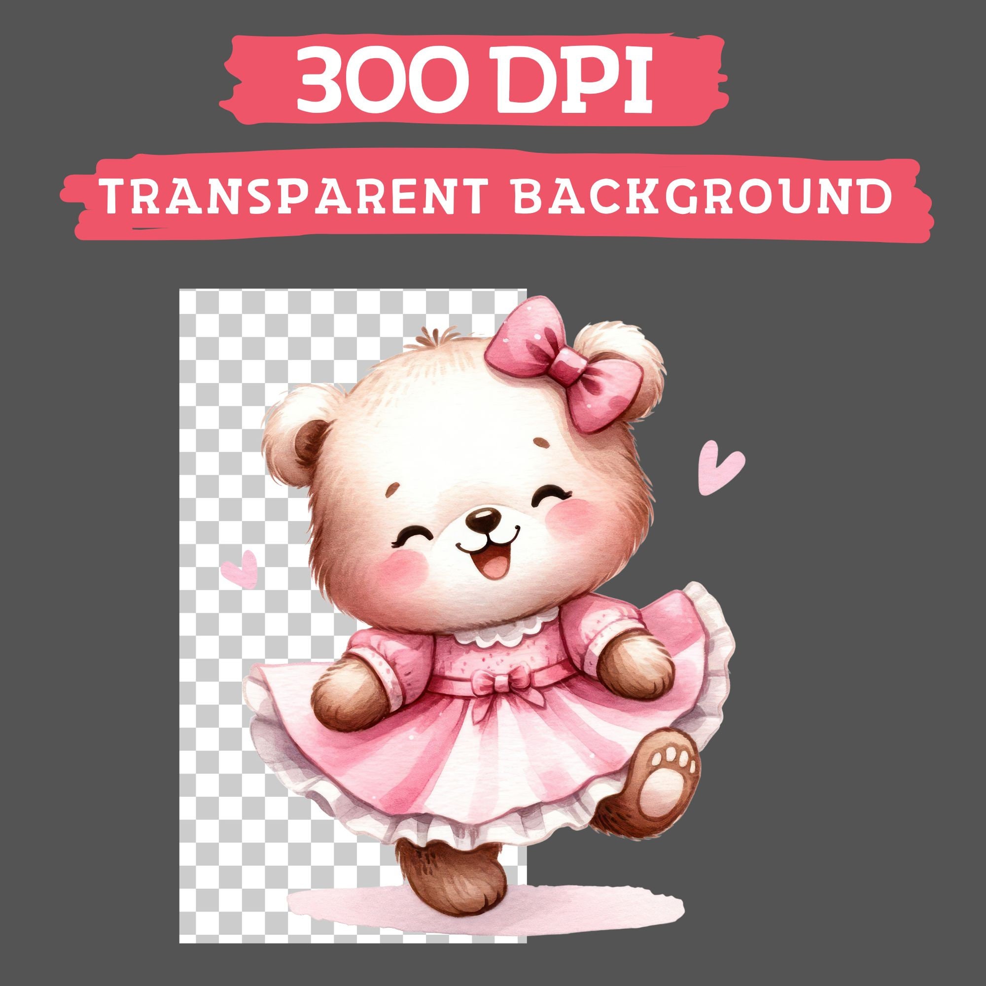 Watercolor Cute Baby Girl Bear Clipart, Sweet Bear Pink Nursery ...