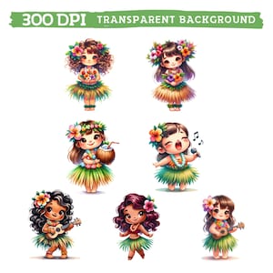 Cute Hawaiian Hula Girl Clipart, Watercolor Tropical Beach Summer, Luau ...