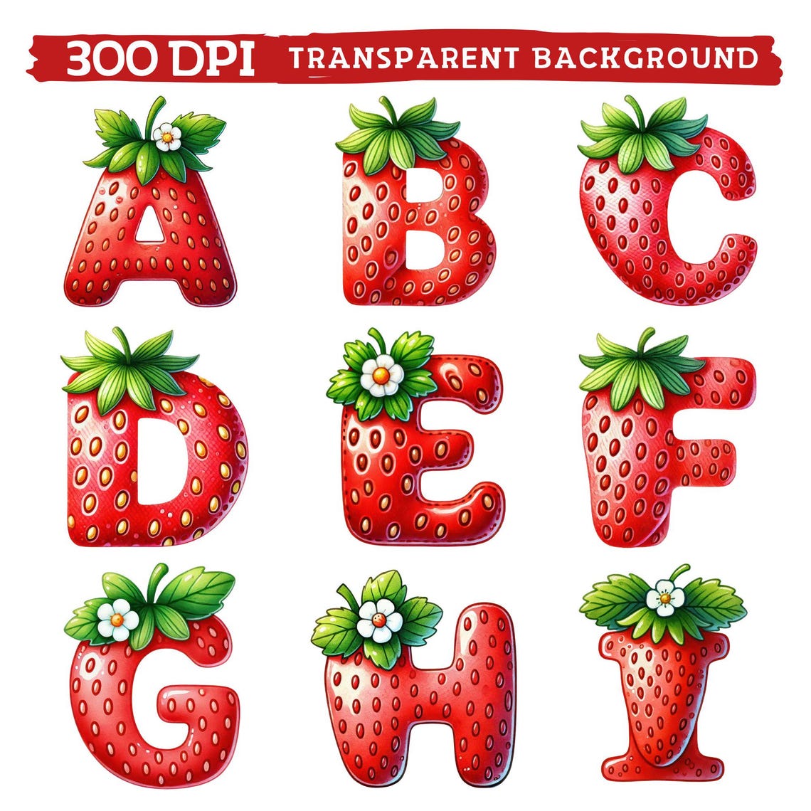 Strawberry Alphabet Clipart, Watercolor Cute Fruit Letters and Numbers ...