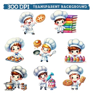 Cute Boy Chef Clipart, Watercolor Kids Kitchen, Cooking, Baking Nursery ...