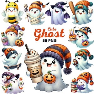 Watercolor Halloween Ghost Clipart, Cute Spooky Costume, Festive Ghosts ...