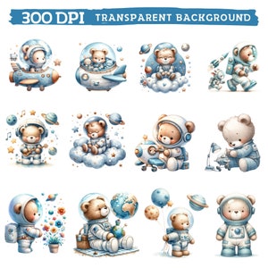 Watercolor Cute Astronaut Bear Clipart, Astronaut Cosmic Nursery Outer ...