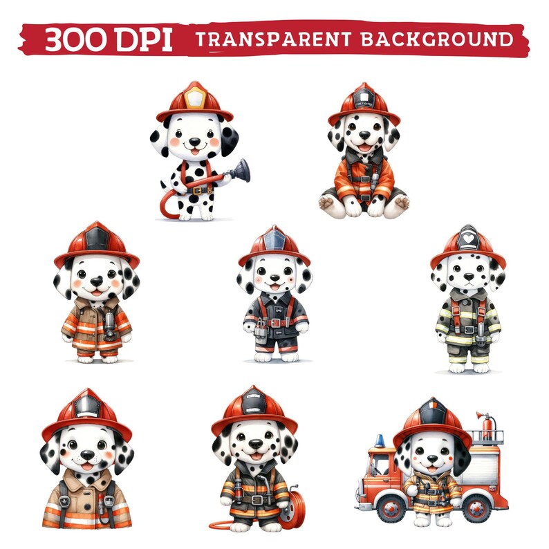 Firefighter Dalmatian Clipart, Watercolor Adorable Puppy Nursery ...