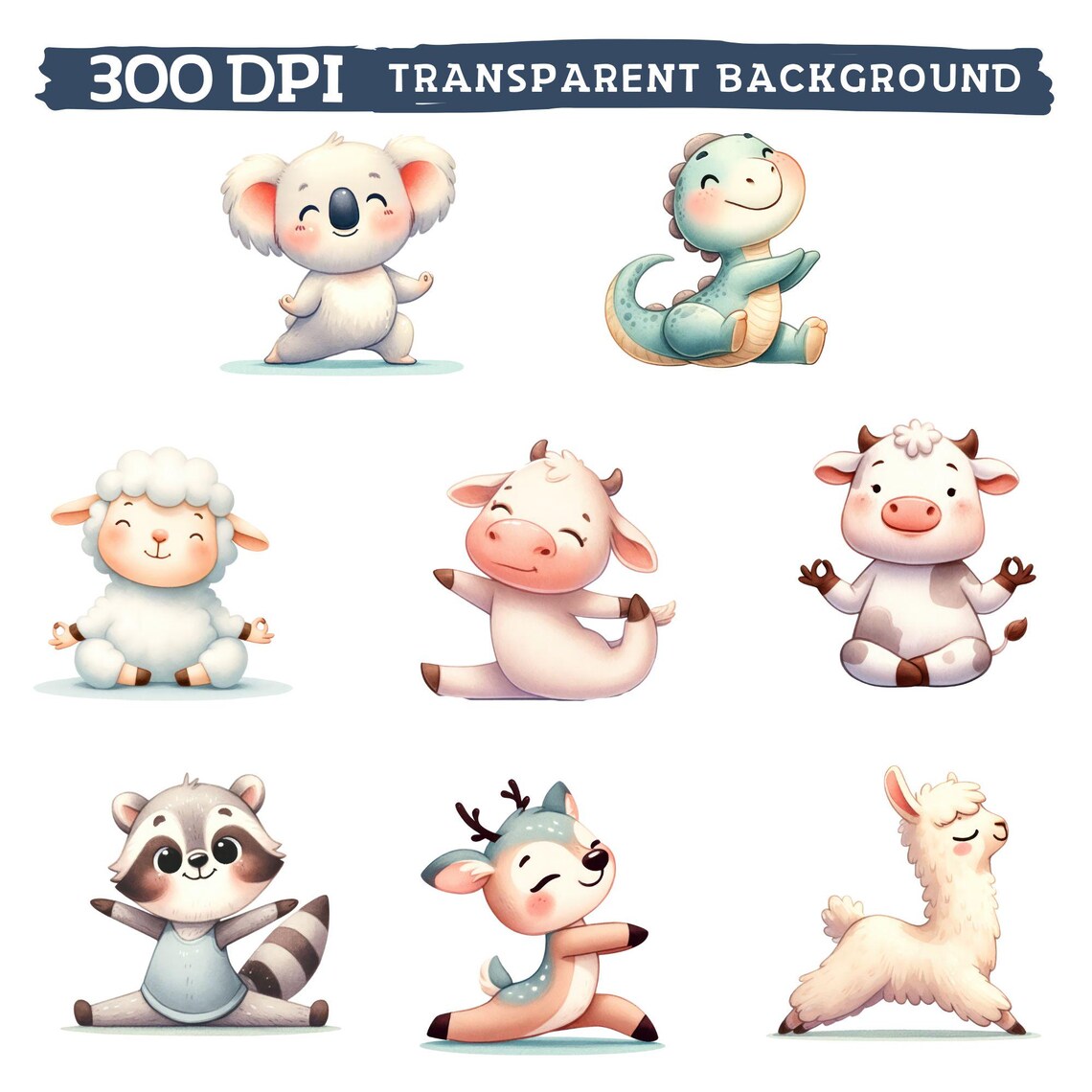 Yoga Animals Clipart, Watercolor Cute Animal Yoga Poses Nursery ...