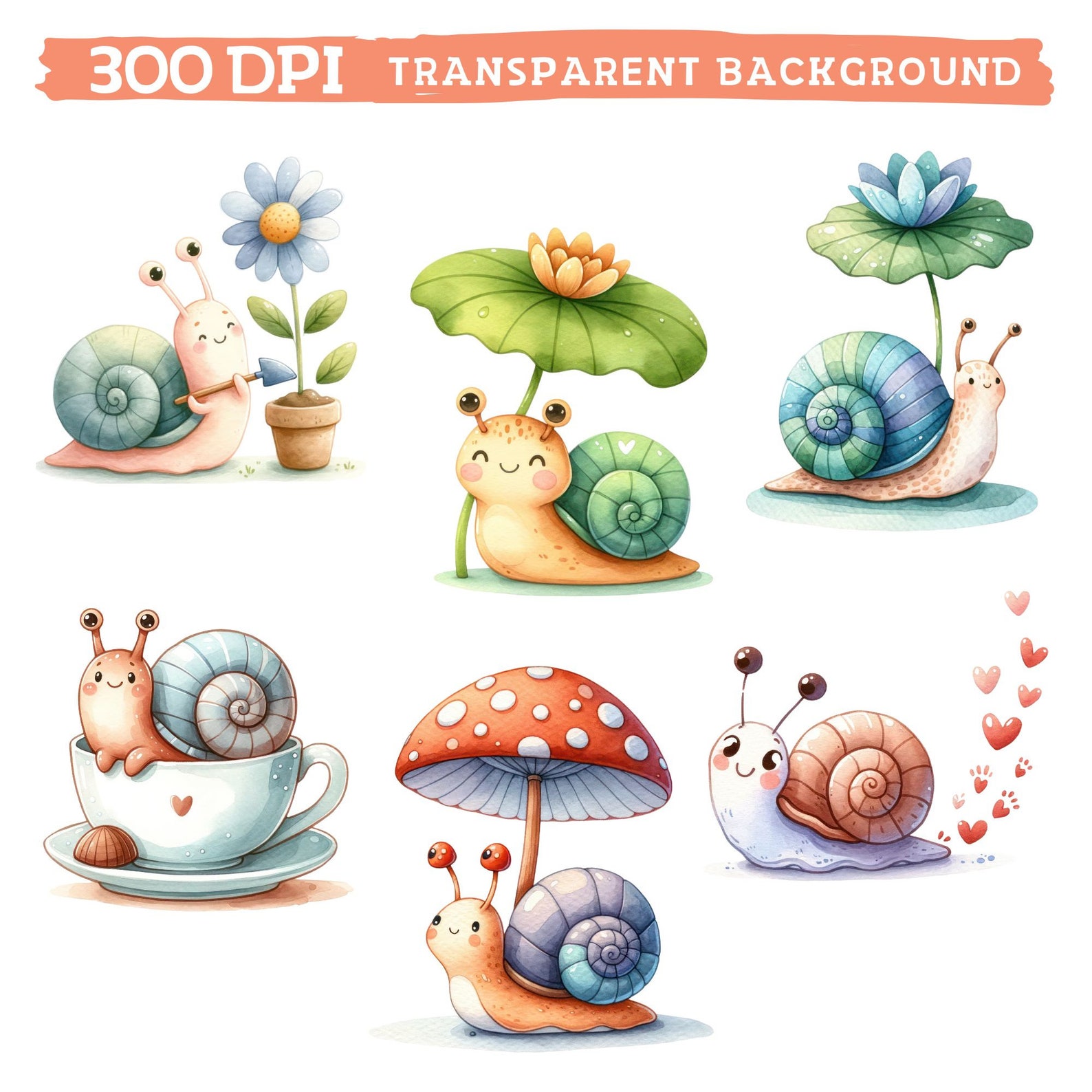 Watercolor Cute Snail Clipart, Spring Summer Snail Garden Nursery ...