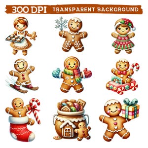 Christmas Gingerbread Clipart, Watercolor Cute Holiday Nursery Decor ...