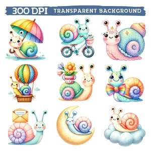 Sweet Snail Clipart, Watercolor Cute Snail, Spring Summer Snail Garden ...