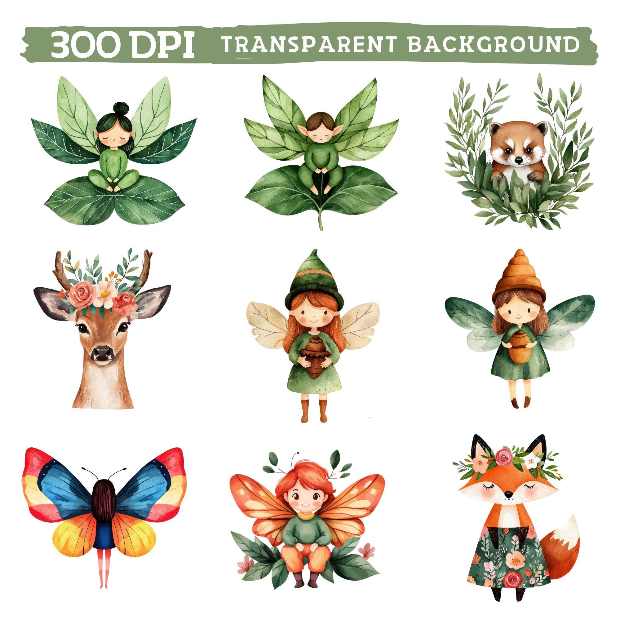 Fairy and Pixy Clipart, Magical Forest Elements, Watercolor Fantasy ...
