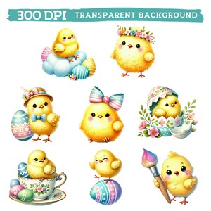 Cute Easter Chick Clipart, Watercolor Baby Chicken and Eggs, Farm ...