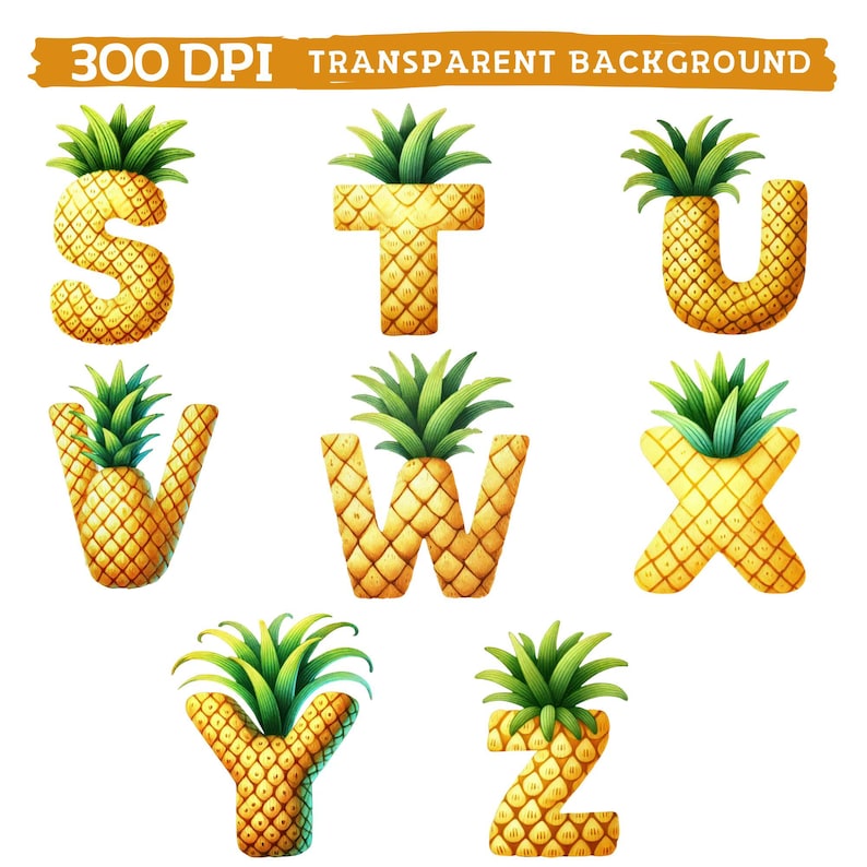 Pineapple Alphabet Clipart, Watercolor Tropical Letters and Numbers ...
