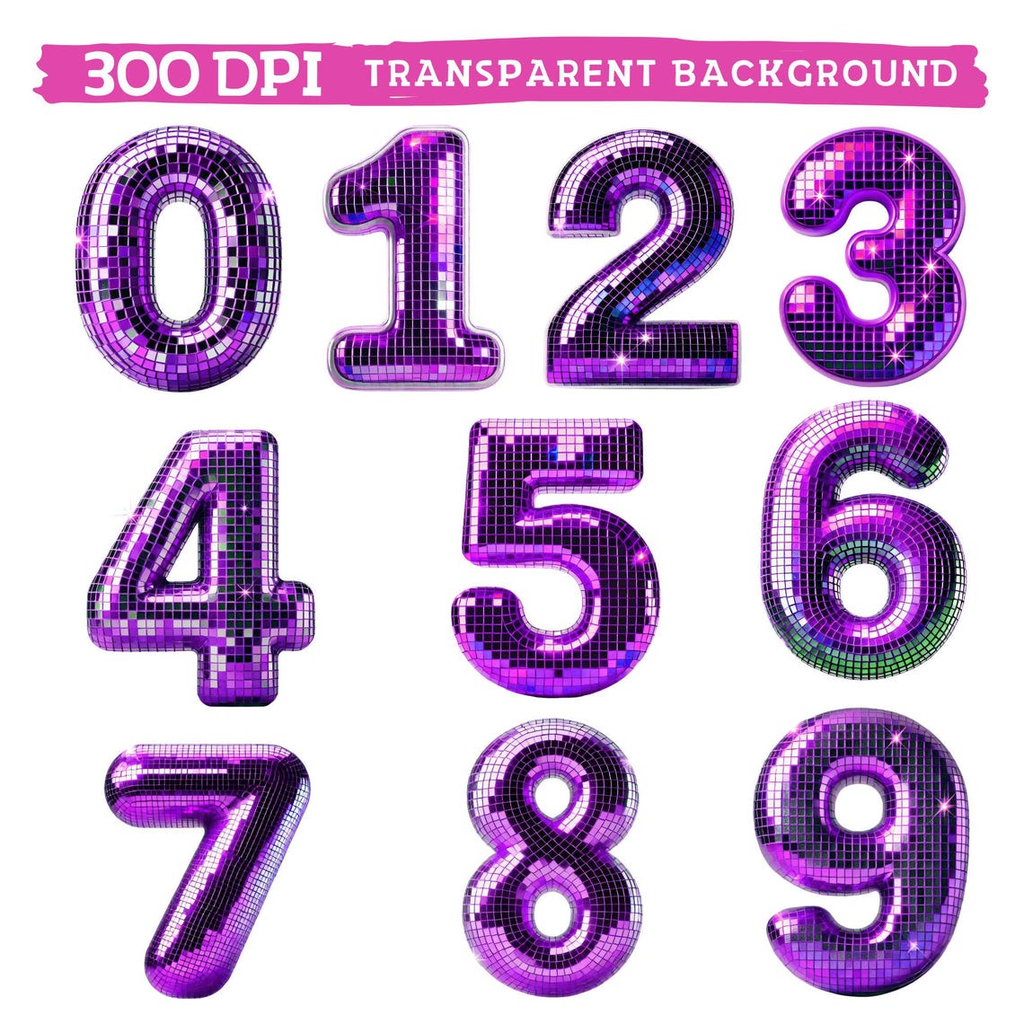 Retro Disco Alphabet Clipart, Purple Shiny Mirror Ball Letters ...