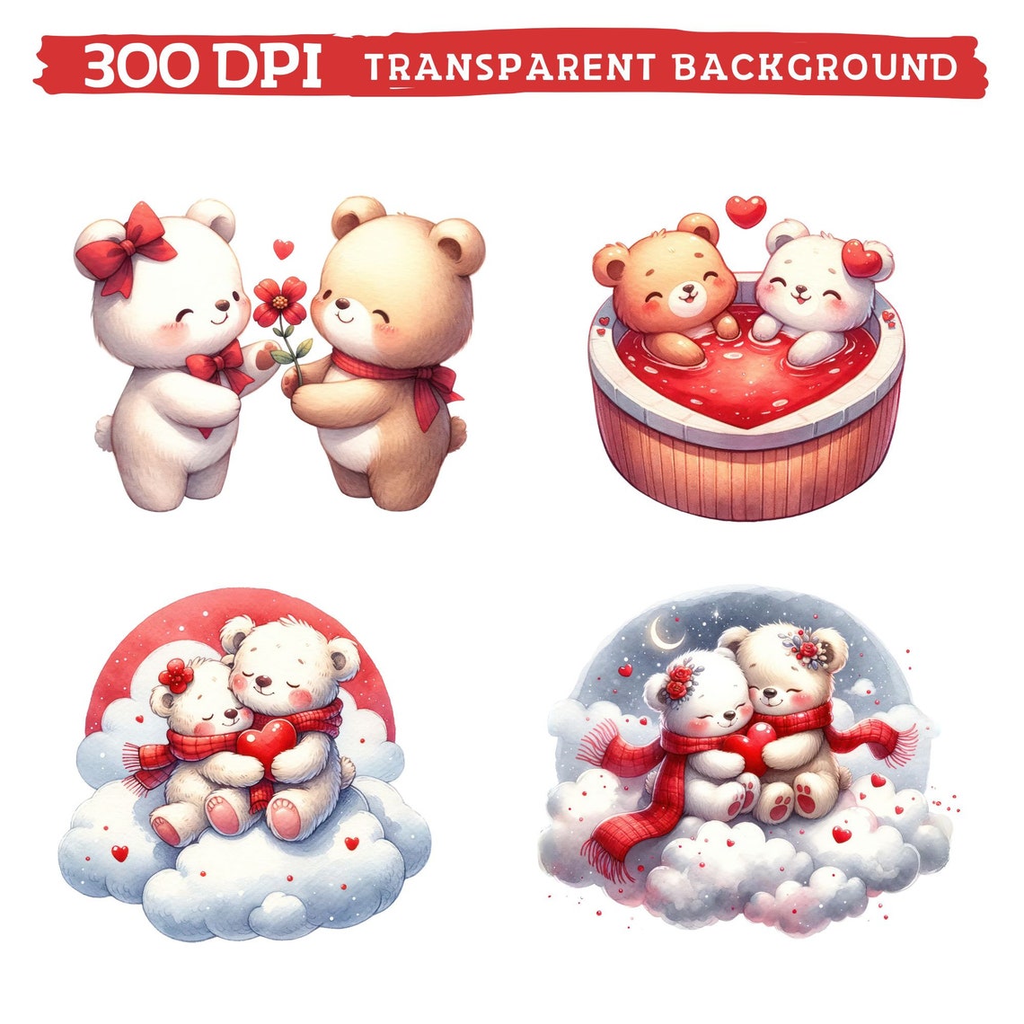 Watercolor Cute Couple Bear Clipart, Valentine's Day Nursery ...