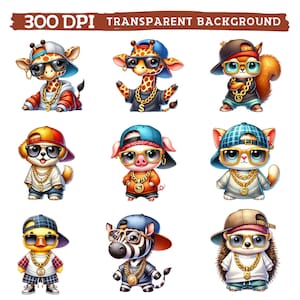 Hip Hop Animals Clipart, Watercolor Cute Rapper Animal, Woodland Jungle ...