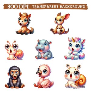 Shocked Animals Clipart, Watercolor Animal Shock, Nursery, Kids, Animal ...