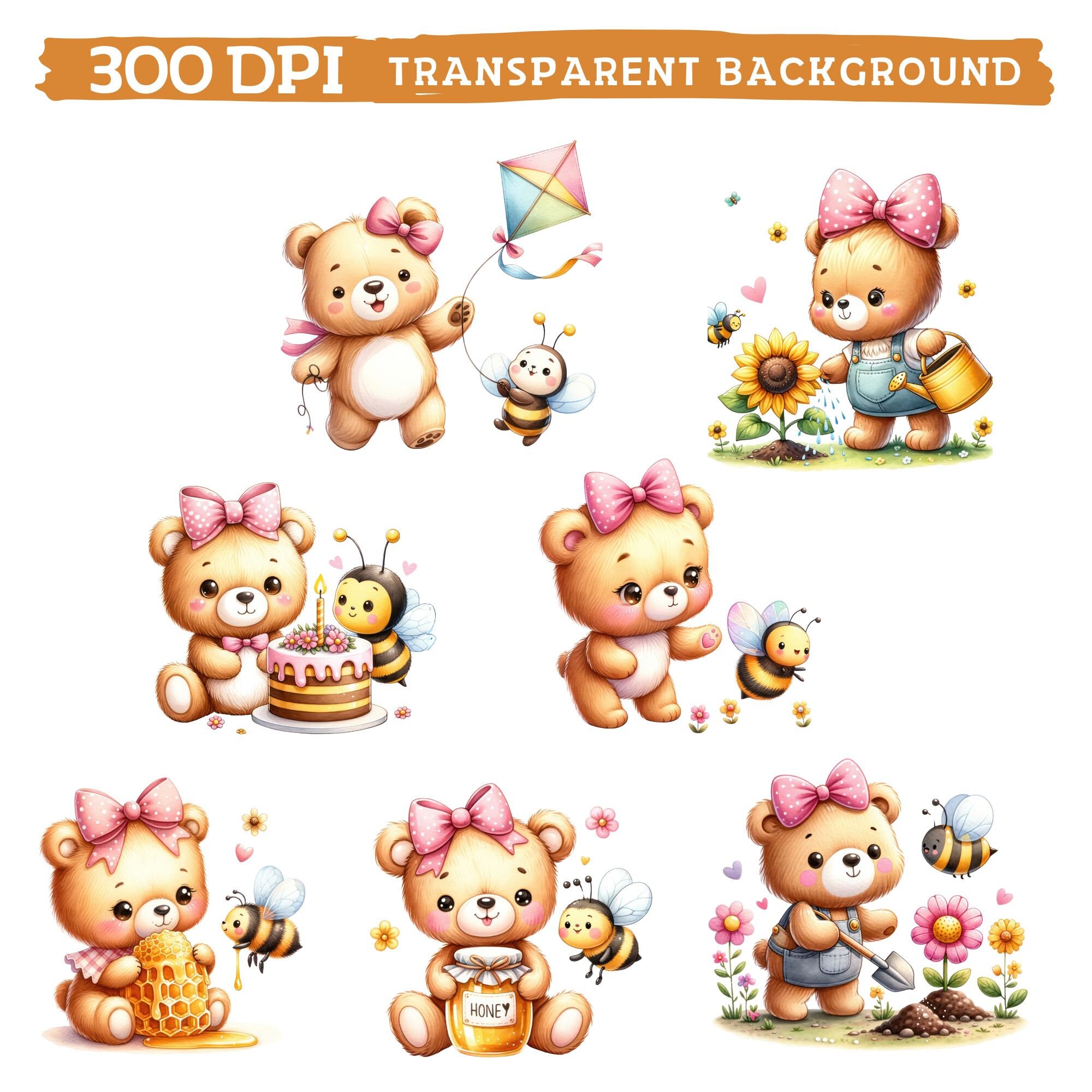 Watercolor Cute Bear and Bee Clipart, Bee Bear Spring Friend Nursery ...