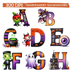 Spooky Halloween Alphabet Clipart, Watercolor Letters & Numbers ...