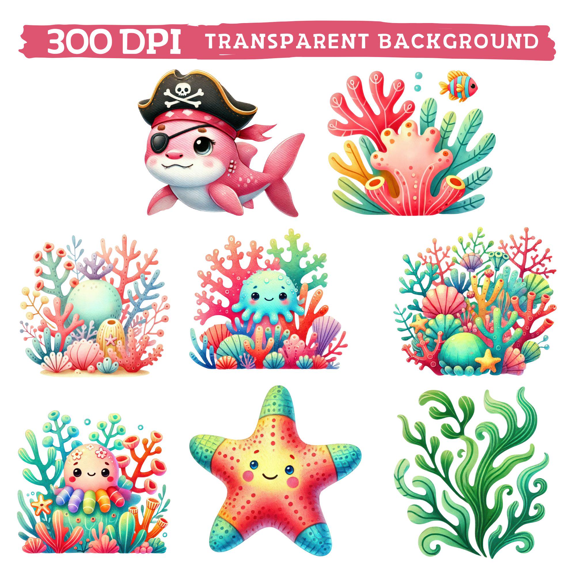 Cute Shark Clipart, Watercolor Ocean, Undersea Nursery Decor, Marine ...