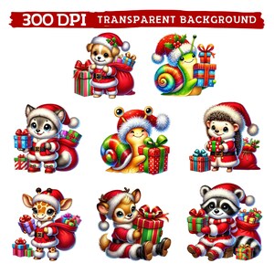 Cute Santa Animals Clipart, Watercolor Festive Nursery Decor, Winter ...