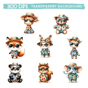 Cute Hawaiian Animals Clipart, Watercolor Beach Party, Aloha Theme ...