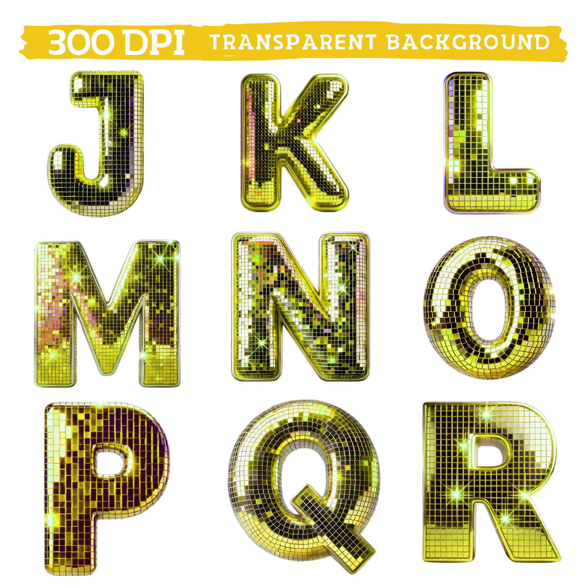 Retro Disco Alphabet Clipart, Yellow Shiny Mirror Ball Letters ...