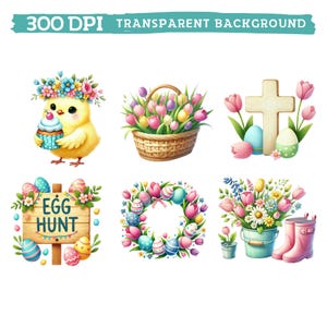 Cute Easter Chick Clipart, Watercolor Baby Chicken and Eggs, Farm ...