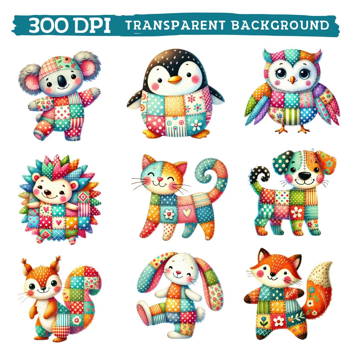 Patchwork Animals Clipart, Colorful Quilted Animal, Sewing Theme, Cute ...