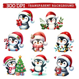 Christmas Penguin Clipart, Watercolor Cute Holiday Penguin, Nursery ...
