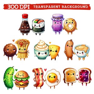 Matching Food Pairings Clipart, Watercolor Cute Perfect Pair Valentine ...