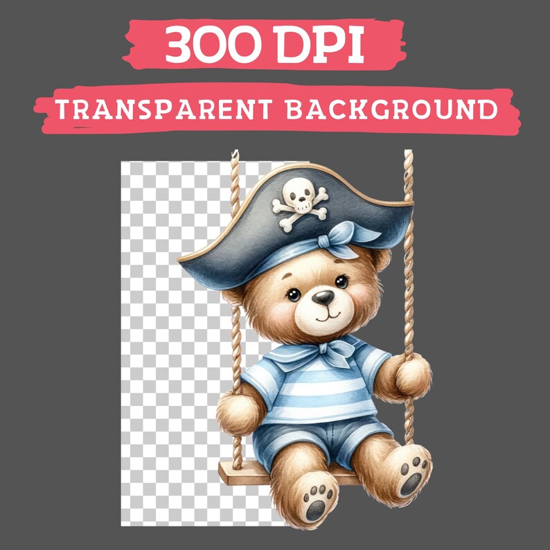 Watercolor Cute Pirate Bear Clipart, Boy Nursery Pirate Ship Flag ...