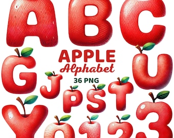 Apple Alphabet Clipart - Apple Letters Clip Art - Numbers - PNG ...