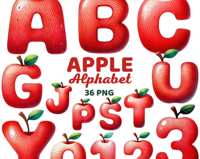Apple Alphabet Clipart - Apple Letters Clip Art - Numbers - PNG ...