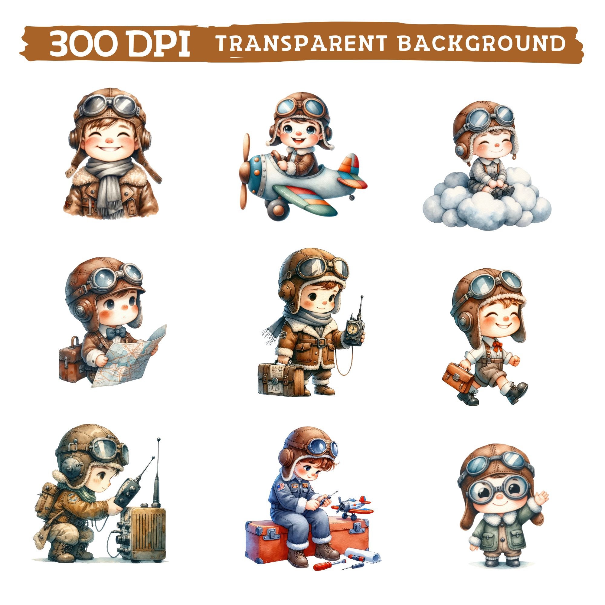 Watercolor Cute Aviator Boy Clipart, Pilot Kids Aviator Nursery, Air ...