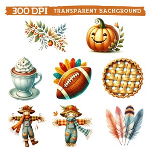 Watercolor Thanksgiving Clipart, Cute Pilgrims, Turkey, Wreath Autumn ...