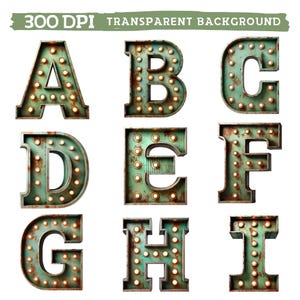 Rusty Marquee Alphabet Clipart, Green Rusty Metal Letters, Steampunk ...