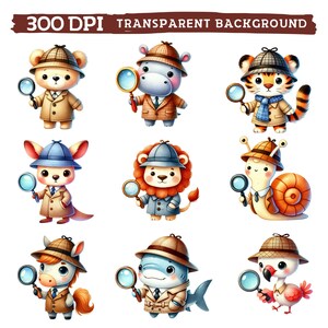 Detective Animals Clipart, Cute Watercolor Sleuth, Nursery Decor ...