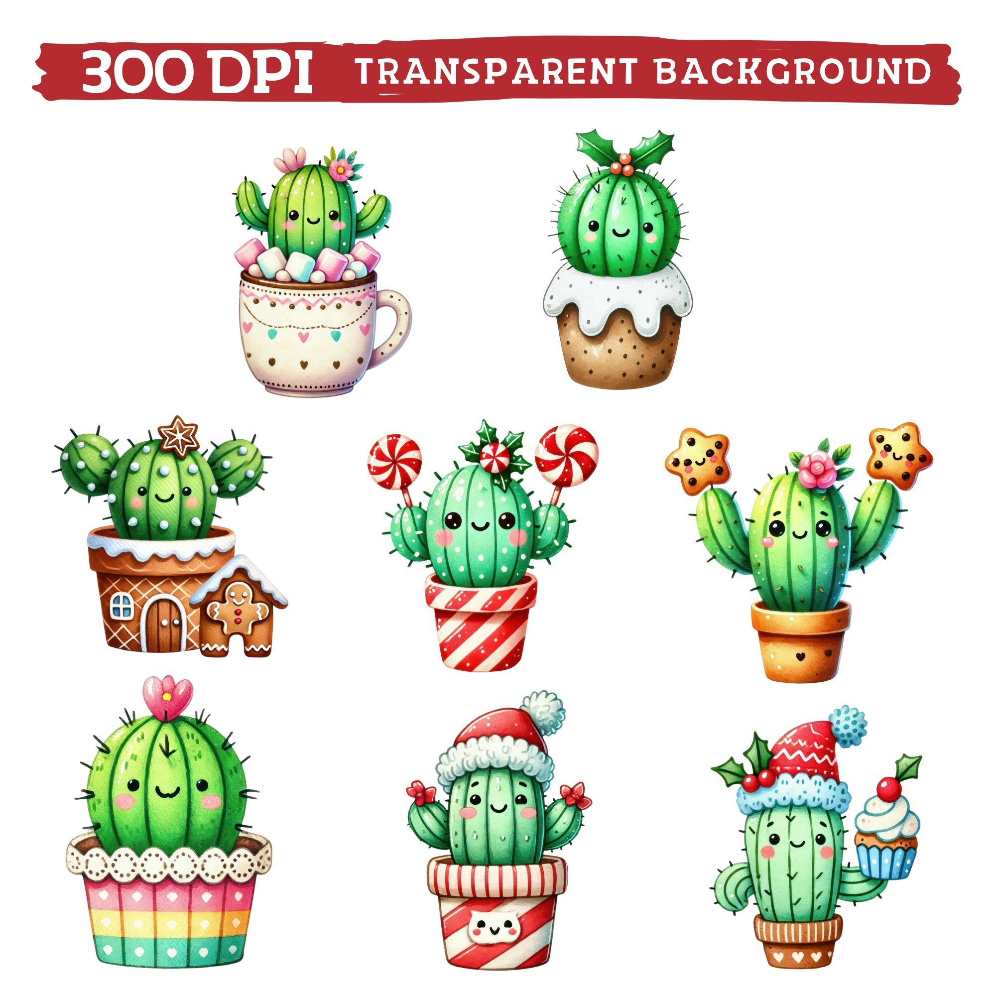 Cactus Christmas Clipart, Watercolor Holiday Plant, Festive Santa ...