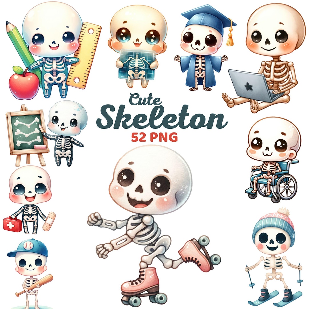 Cute Skeleton Clipart, Watercolor Educational Nursery, Spooky, Funny ...