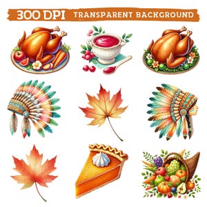 Watercolor Thanksgiving Clipart, Cute Pilgrims, Turkey, Wreath Autumn ...
