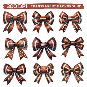 Football Coquette Clipart, Watercolor Sport Coquette Bow, Sports Bow ...