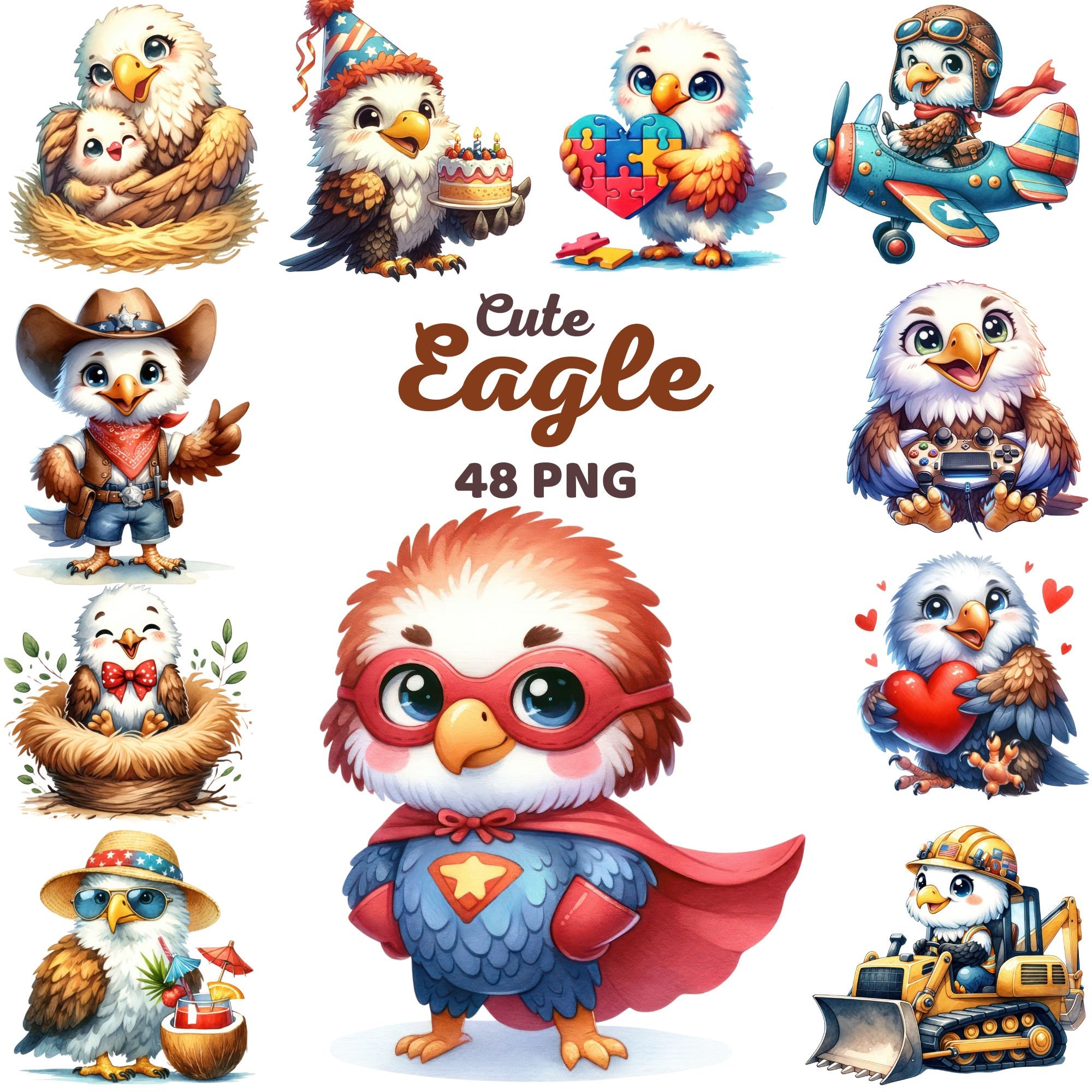 Adorable Eagle Clipart, Watercolor Cute Eagle Chick Nursery, Bird ...