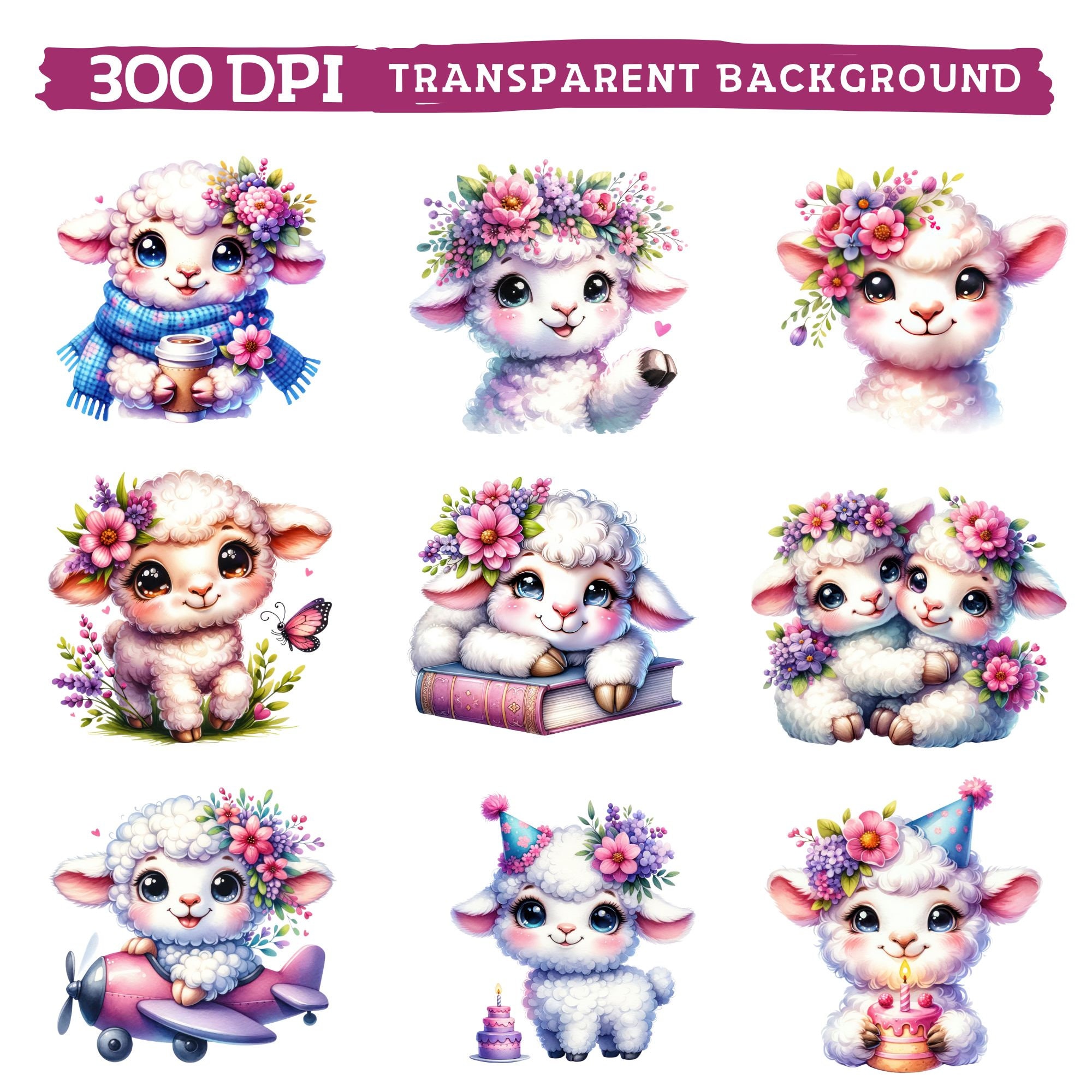 Cute Lamb Clipart, Watercolor Floral Sheep Easter & Spring Nursery ...